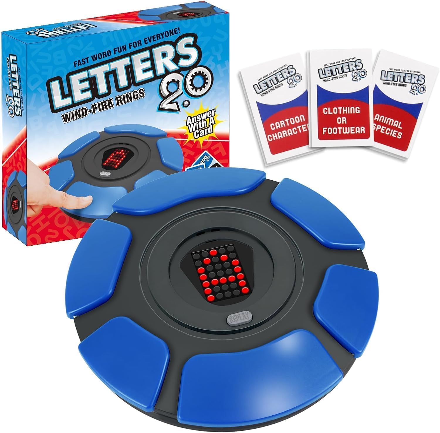 Letters 2.0 Wind-Fire Rings Word Game with LED Display | Fast-Paced Al